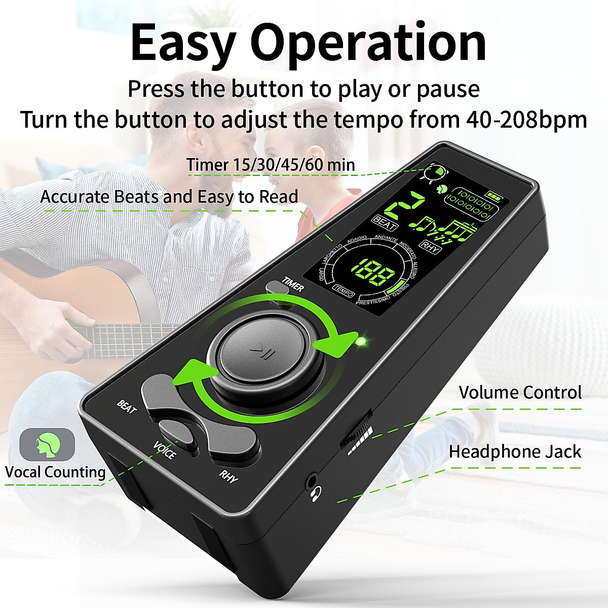 Electronic Digital Metronome for Musicians Piano Guitar Violin Instrument Volume & Beat Speed Adjustable Universal