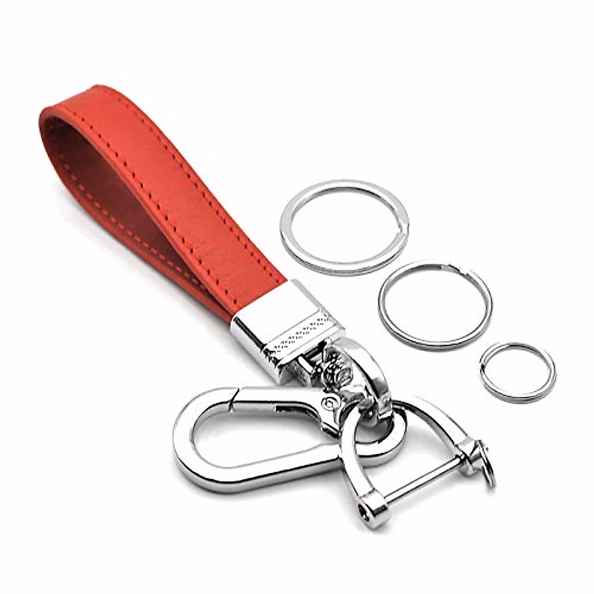 INFIPAR Multifunctional Car and Home Keychain Red Genuine Leather Key Chain and Metal Key Rings for Men Women, with 360 Degree Rotatable Snap Swivel and Anti-lost Screw