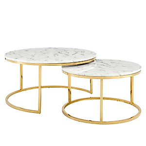 Modway Ravenna Artificial Marble Coffee Table in Gold White, 35.5 x 35.5 x 18