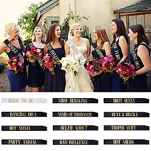 Snsowed 12 Pack- Bachelorette Party Bride To Be Sash- Unique Bride Bridesmaid Sashes for Bachelorette Party (Black, Rose Gold Letters)