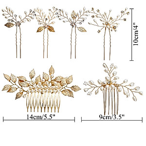 inSowni 26 Pack Gold Wedding Bridal Hair Side Combs+U Shaped Hair Pins Clips Barrettes Leaf Flower Rhinestone Pearl Hair Pieces Updo Accessories Jewelry Headpieces for Women Girls Brides Bridesmaids