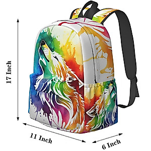 FeHuew 16 inch backpack Tie Dye Colorful Howl Wolf Laptop Backpack Full Print School Bookbag Shoulder Bag for Travel Daypack