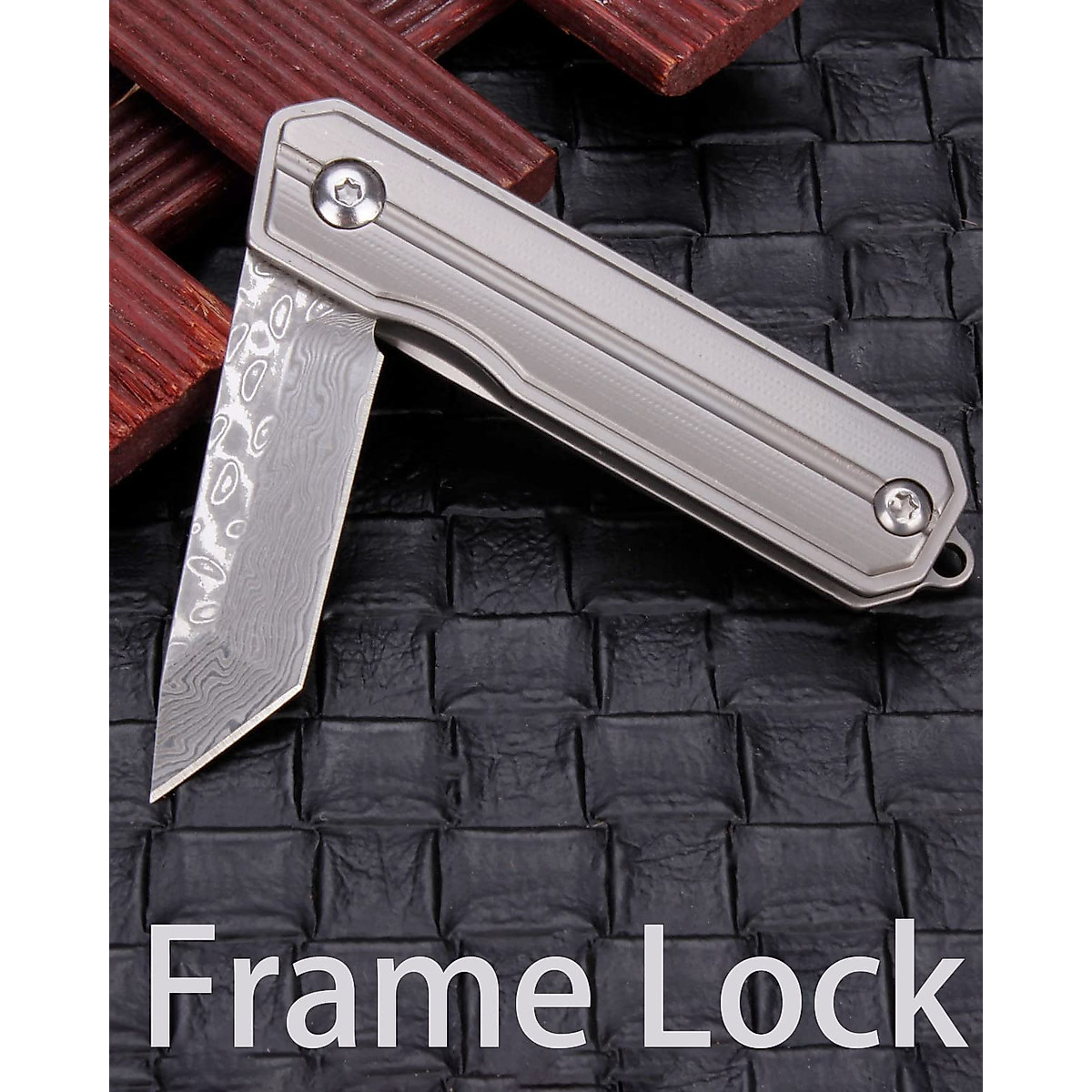 Samior HY004 Mini Titanium Handle Pocket Knife, 1.4 inches Damascus Blade, Keychain Utility Neck EDC Knives for Box Opening (Tanto Point)