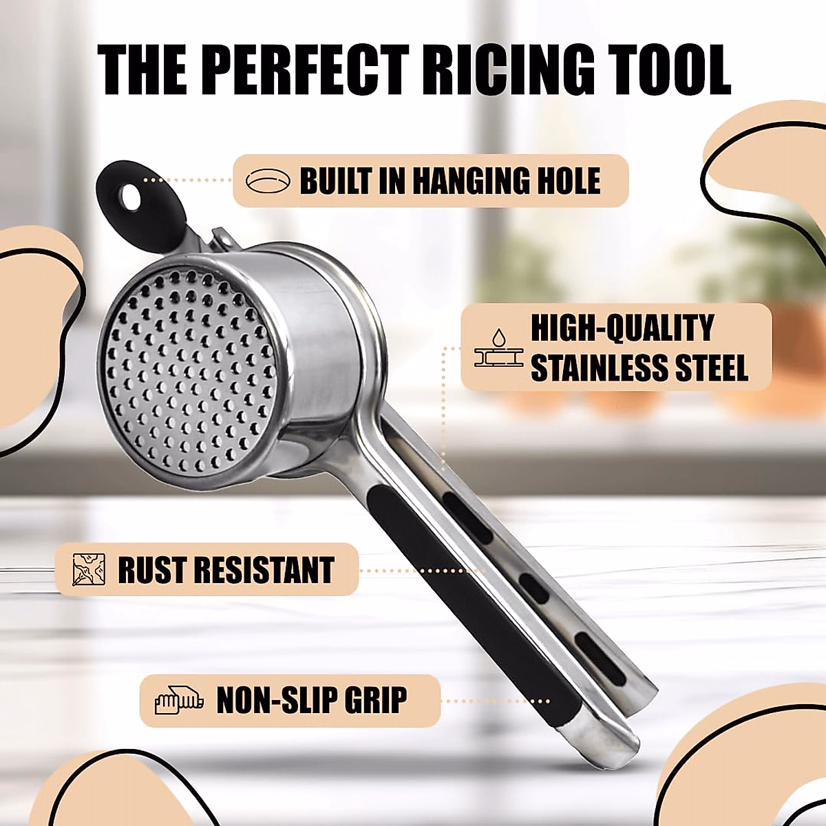 Keuken Potato Ricer 15 oz - Potato Ricer Stainless Steel & Ricer for Mashed Potatoes Kitchen Tool - Potato Masher Stainless Steel - Masher Kitchen Tool