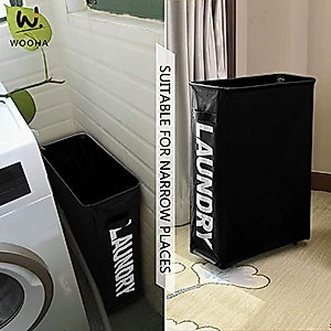 Wooha Rolling Slim Laundry Baskets with Handle,Collapsible Laundry Sorter and Organizer,Laundry Hamper on Wheels, Tall Thin Storage Basket Home Corner Bin, Black…