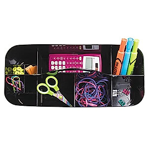 mDesign Large Plastic Divided Office Storage Organizer Caddy Tote with Handle for Cabinet, Desk, Workspace - Holds Desktop Supplies, Pens, Pencils, Markers, Staplers - Lumiere Collection - Black