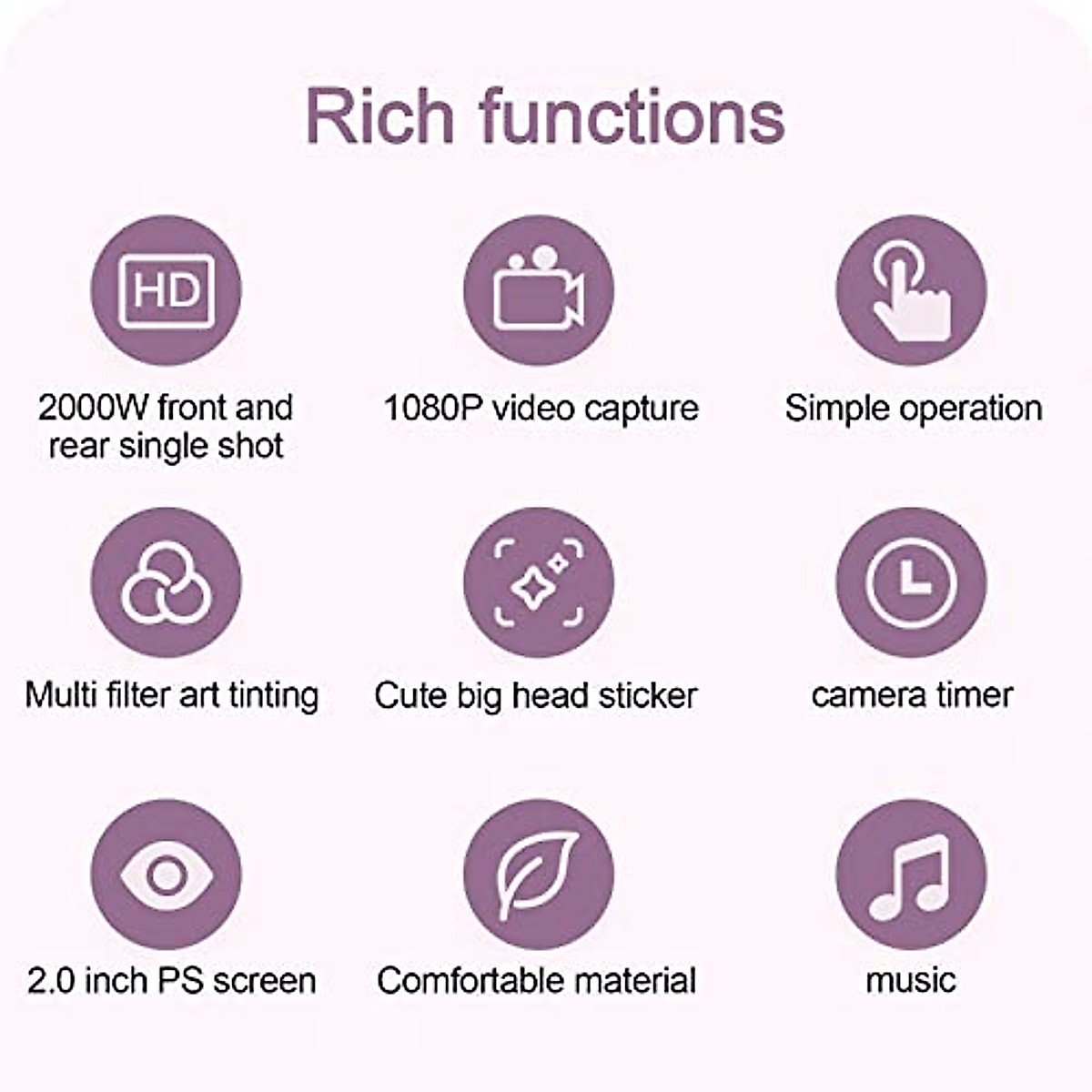 Kids Digital Camera, Portable 1080P Toy Camera, 2000MP HD Camera Toys for 3–10 Year Old, 2.4 Inch Camera for Children, 32GB SD Card, for Girls and Boys (Pink)