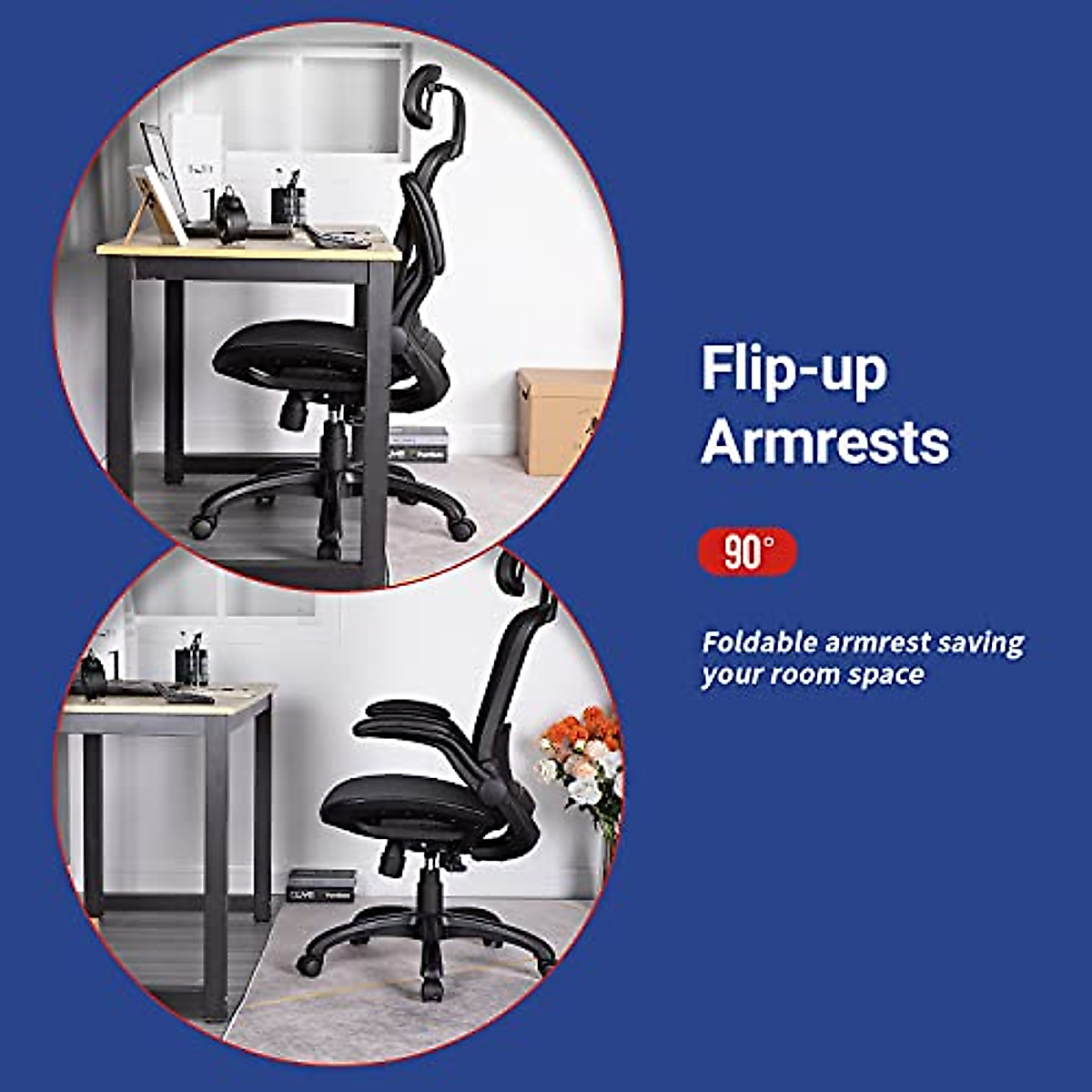 Office Chair Desk Chair Computer Chair Ergonomic Rolling Swivel Mesh Chair Lumbar Support Headrest Flip-up Arms High Back Adjustable Chair for Women& Men,Black