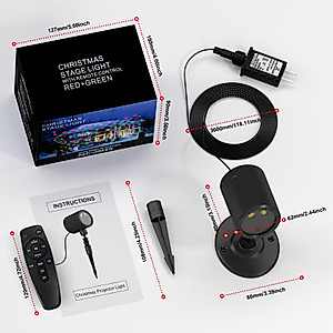 Christmas Projector Light, Red & Green Christmas Patterns Projection Light with RF Control, IP65 Waterproof Holiday Decoration Projector Lights for Halloween, Xmas, Home, Garden, New Year