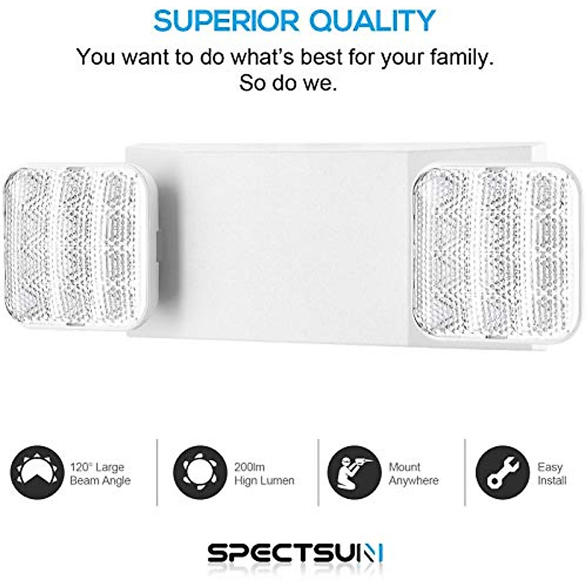 SPECTSUN 12 Pack LED Emergency Lighting Fixture with 2 LED Heads and Hardwired Adjustable White Color Commercial Emergency Lights with Battery Backup for Power Failure
