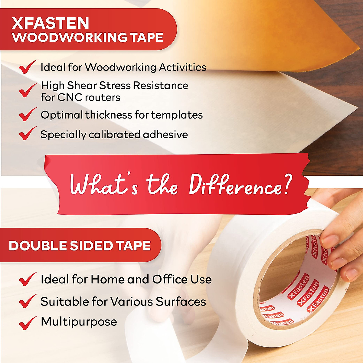 XFasten Double Sided Woodworking Tape w/Yellow Backing 2.5 Inches x 30 Yards