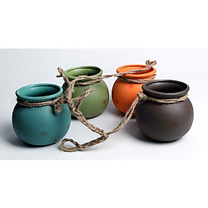 4PCS 4.0 Inch Hanging Succulent Planters Dangling Ceramic Pot Wall or Ceiling Mount Hanging Ceramic Plant Pot Hanging Planter Hanging Pendant Hanging Basket Succulent Planter/Succulent Cactus/