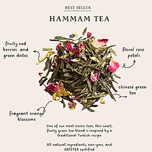 Palais des Thés - Thé Du Hammam - Premium Green Tea with Berries, Green Dates, Rose, and Orange Flower Water - 20 Count Biodegradable Cotton Tea Bags Box