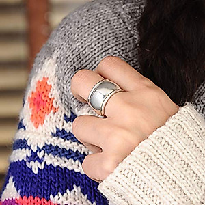Boho-Magic 925 Sterling Silver Spinner Dome Ring for Women Fidget Ring Band Wide Hammered (8)