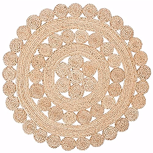 THE PIKKU INTERNATIONAL - Rug Round Jute Hand Woven Circle Design Area Rug Natural Beige Carpet (11 X 11 Feet)