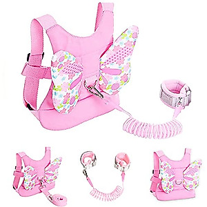 Toddlers Leash + Anti Lost Wrist Link Child Kids Safety Harness Kids Walking Wristband Assistant Strap Belt for Girl Pink Christmas Gift
