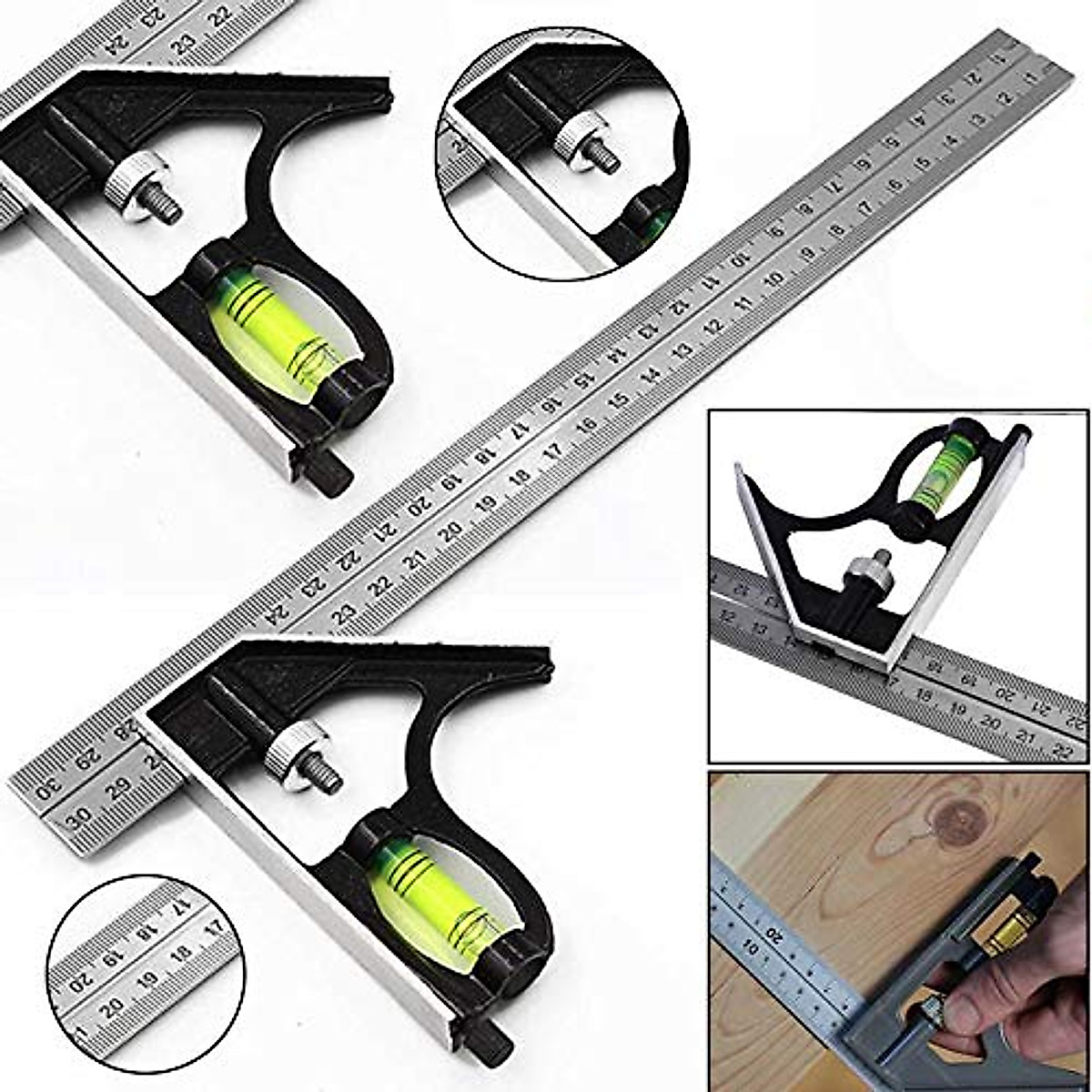 Dtacke 300mm/12 Precise Stainless Steel Adjustable Sliding Combination Square Set Right Angle Ruler Adjustable Leveled Square Head Right Angle Ruler