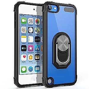 ULAK Compatible with iPod Touch 7th Generation Case with Screen Protector, Clear Back Cover with Build in Kickstand, Heavy Duty Hard Shell Case for Apple iPod Touch 7th/6th/5th Gen, Black