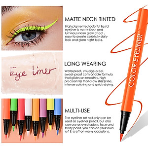 KYDA 8 Colors Neon Glow Liquid Eyeliner, Lasting Neon Matte Tint, Glow in the Dark Liner Pen, Quick Dry Fluorescent Rainbow Eyes Makeup, Under the Blacklight Colorful Eyeliner, by Ownest Beauty