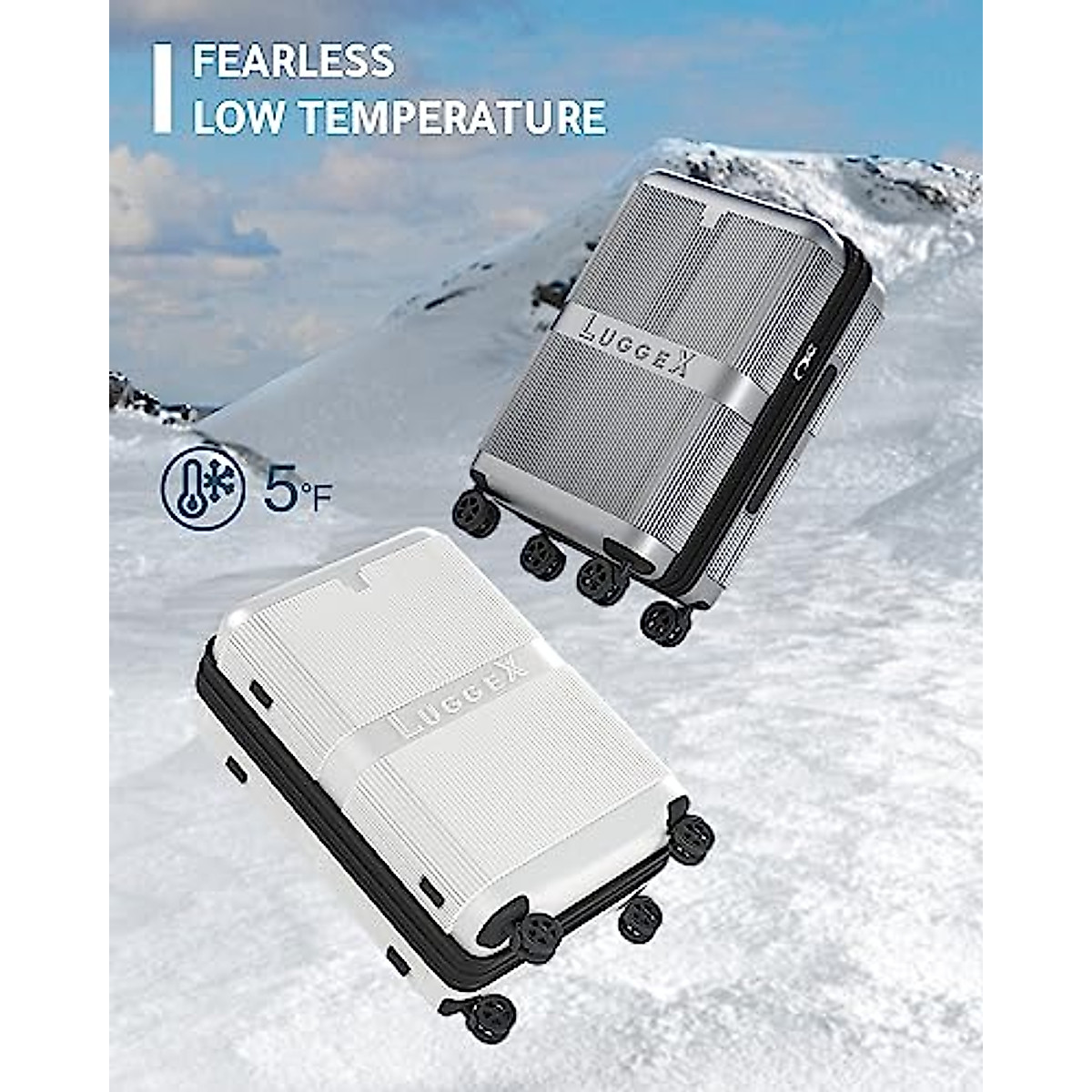 LUGGEX PC Silver Carry On Luggage 22x14x9 Airline Approved with Spinner Wheels - Hard Shell Expandable Suitcase