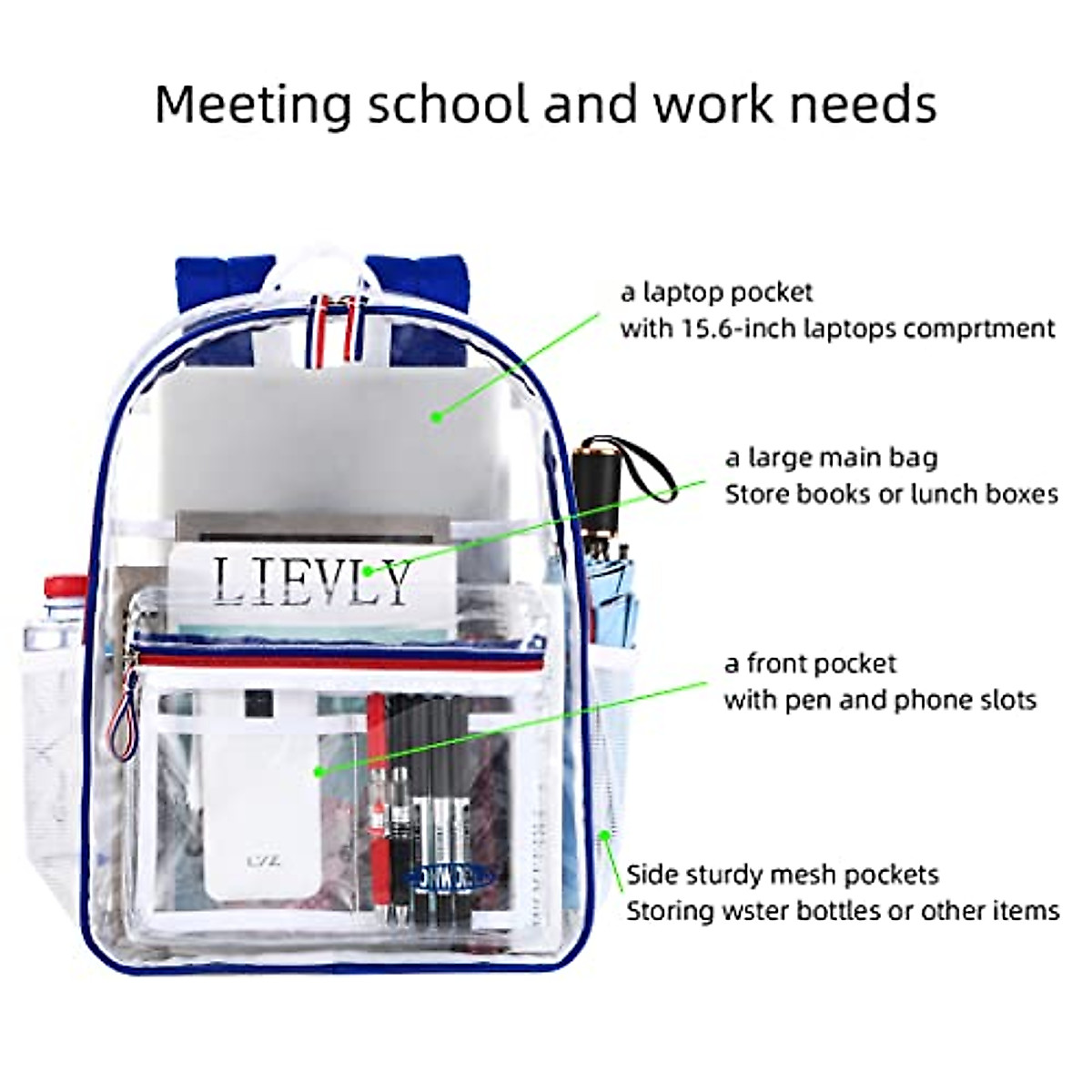 Conworld Clear Backpack, Heavy Duty PVC Transparent Backpack, See Through Backpack for School Work Sports