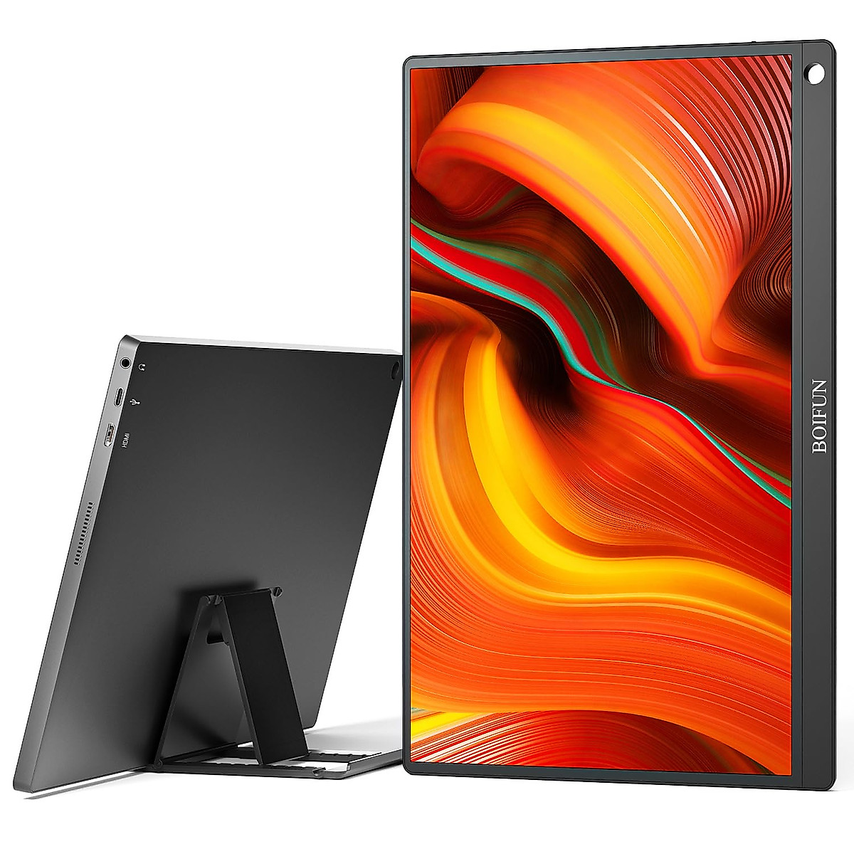 BOIFUN Portable Monitor - 15.8'' USB C HDMI Display, 1080P FHD IPS Second Screen for Laptop Desktop, 100% sRGB Gaming Monitor with Speakers for PC MAC PS4 PS5 Xbox Smartphone, Leather Cover Included