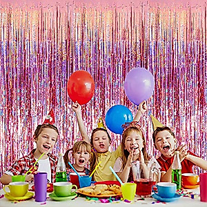 4 Pack Rose Gold Tinsel Foil Fringe Curtain Backdrop, 3.28Ft x 8.2Ft Metallic Streamers for Photo Booth Wedding Bridal Shower Bachelorette Birthday Halloween Christmas Party Decoration