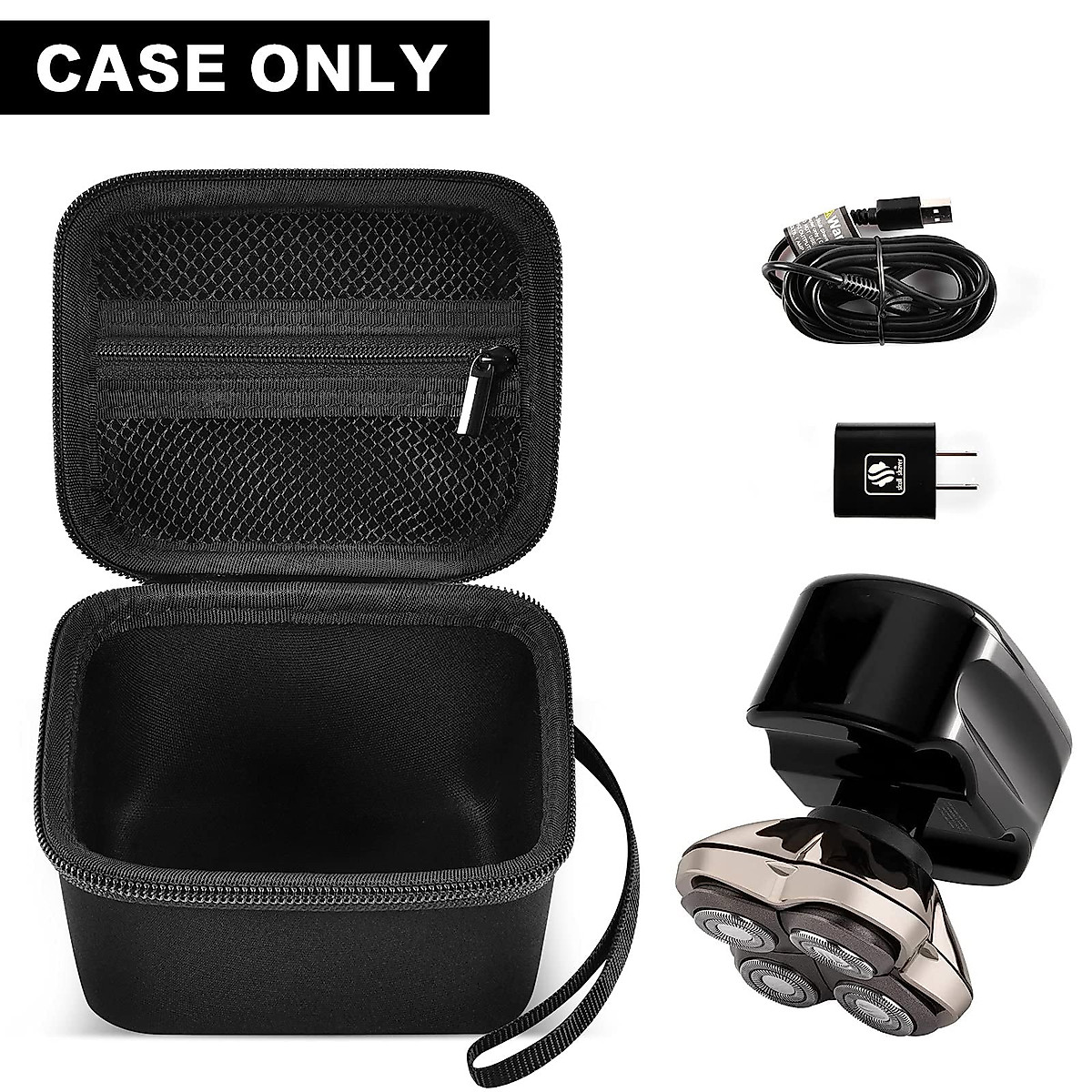 ANKHOH Case Compatible with Skull Shaver Electric Pitbull Pro Razor, Hard Travel Rotary Men Head Shavers Beard Trimmer Storage Bag with Zipper Mesh Pocket for Mustache Grooming Kit,Black-Only Box