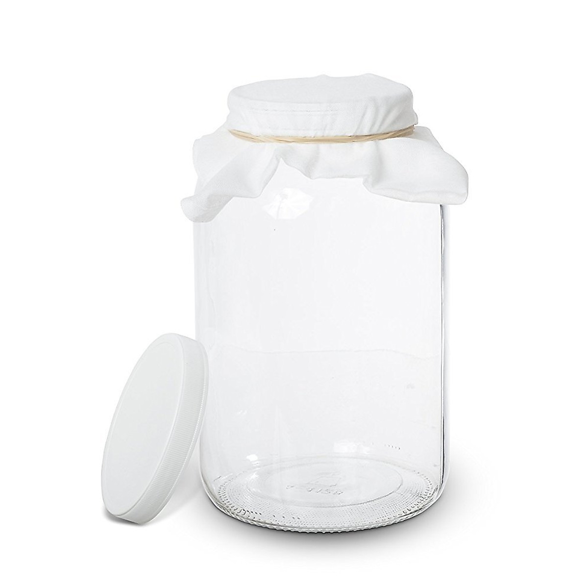 1 Gallon Glass Sourdough Jar - Home Bread Baking and Fermenting Kit with Cheesecloth Filter, Rubber Band and Plastic Lid - By Kitchentoolz