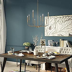 GEPOW Antique Gold Chandelier, Modern Dining Room Lighting Fixture, 8-Light Candle Style Hanging Chandelier for Living Room, Bedroom, Kitchen Island, Foyer, Dia 27”