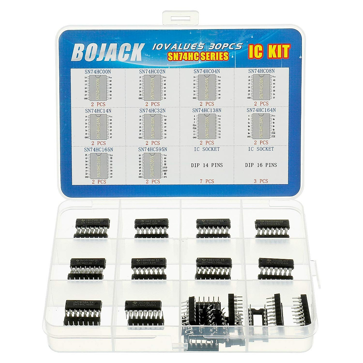 BOJACK 10 Values 30 Pcs Series Shift Output Registers IC chip,Including:SN74HC00N SN74HC02N SN74HC04N SN74HC08N SN74HC14N SN74HC32N SN74HC138N SN74HC164N SN74HC165N SN74HC595N IC Assortment Kit