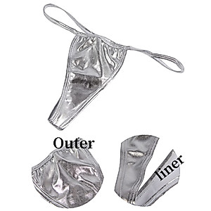 ohyeah Women’s Glossy Silver G-String Micro Thong Sexy Bikini Underwear Tangas Panties Metallic T-Back Thongs for Women Sexy Low Rise Underwear Panties 2XL