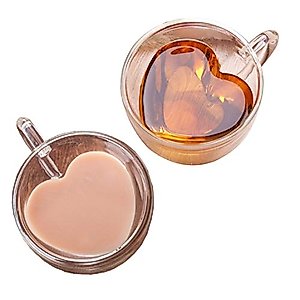 Heart Shaped Espresso Cups Set Of 2-Double Wall Glass Coffee Cup Insulated Mugs With Closed Handle-Heat Resistant Glass Espresso Drinkware - Perfect To Keep Your Espresso Hot