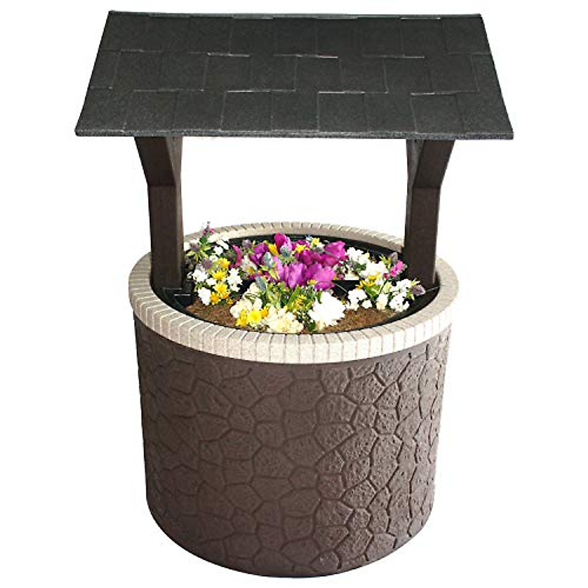 TankTop Covers Decorative Wishing Well Septic, Well, Lawn and Garden Enclosure Cover with 5-Inch Deep Planter with Brown Base - Dark Granite Roof