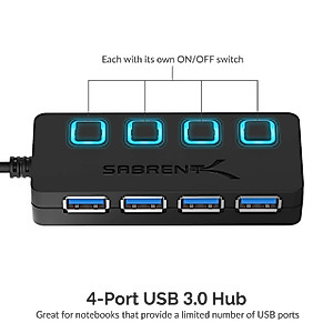 Sabrent USB 3.0 SATA/SSD 2.5" HDD Docking Station with 3 USB Ports + 4-Port USB 3.0 Hub with Individual LED Power Switches