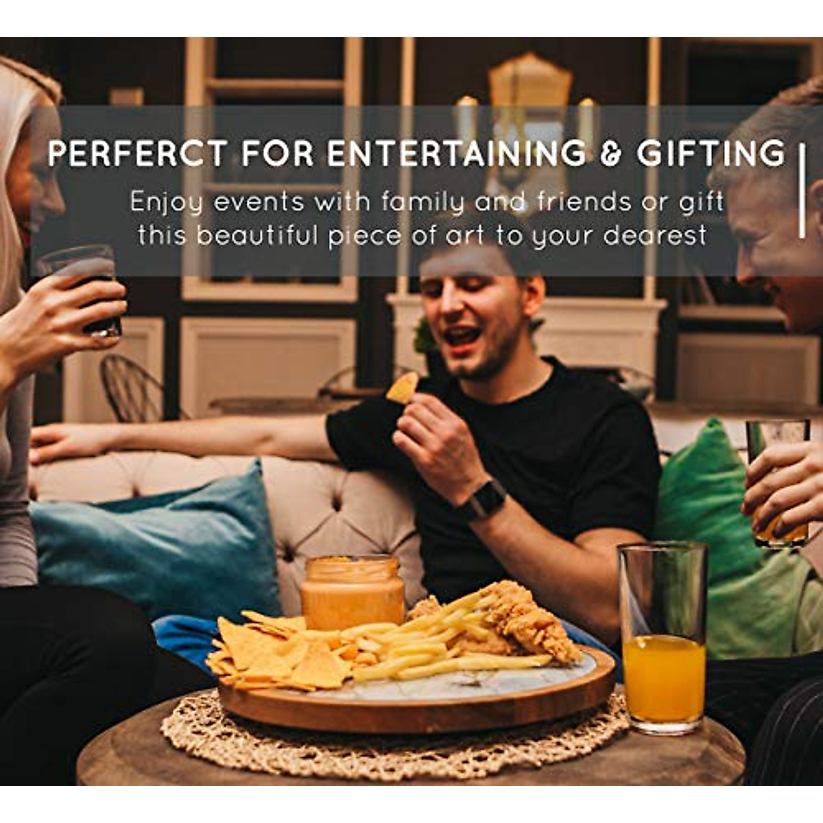 12" Acacia Wood Lazy Susan Turntable for Table Top With Removable Marble Texture Glass Plate for Dining Table Turntable Wooden Lazy Susan for Countertop