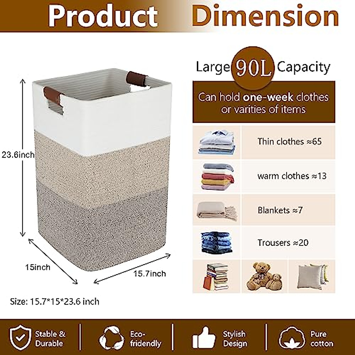 SIXDOVE Laundry Hamper 90L Extra Large Laundry Basket, Tall Woven Blanket Basket, Cotton Woven Storage Basket Hamper with Handles for Living Room, Collapsible Large Basket for Toys, Pillows, Blankets, Clothes-Gradient Yellow