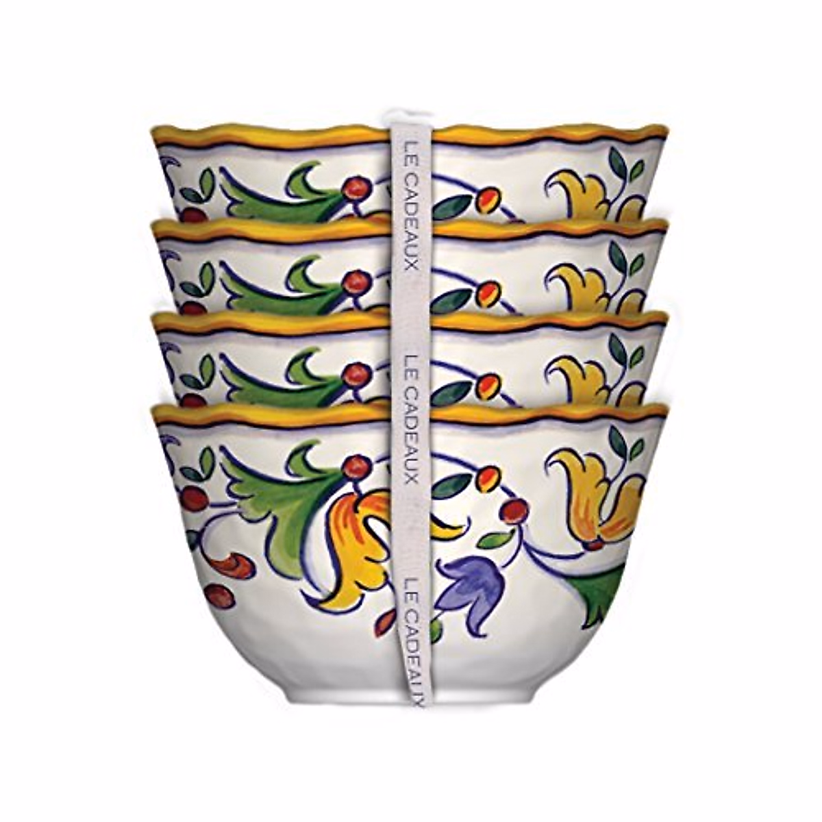 Le Cadeaux 098CAPR Melamine Capri Dessert Bowls, set of 4, white multi,large