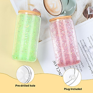 Maucircol 16 Oz Snow Globe Tumbler, 4 Pack Pre-Drilled Sublimation Glass Cup For Glitter Snow Globe Diy, Double Wall Sublimation Glass Tumbler