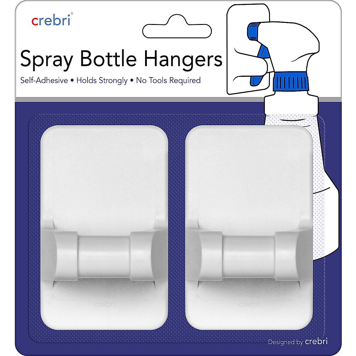 Crebri Wall Hooks for Spray Bottle, Salf-Adhesive Spray Bottle Holder, for Spray Bottles up to 32 oz - White, 2 Pack