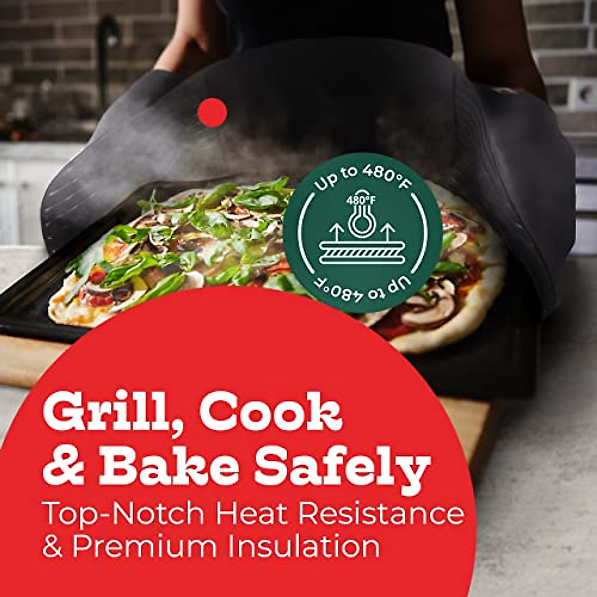 Big Red House Double Oven Mitt with The Heat Resistance of Silicone and Flexibility of Cotton, Recycled Cotton Infill, Terrycloth Lining, 480 F Heat Resistant, Gray