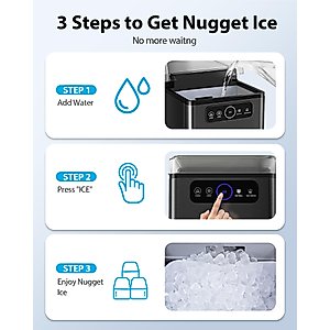 Aeitto Nugget Ice Maker 40Lbs/24H, Countertop Soft Chewable Ice Pebble Ice Machine, One-Click Operation, Auto Self-Cleaning Ice Makers with Scoop&Basket for Home, Office, Kitchen, Party (Black)