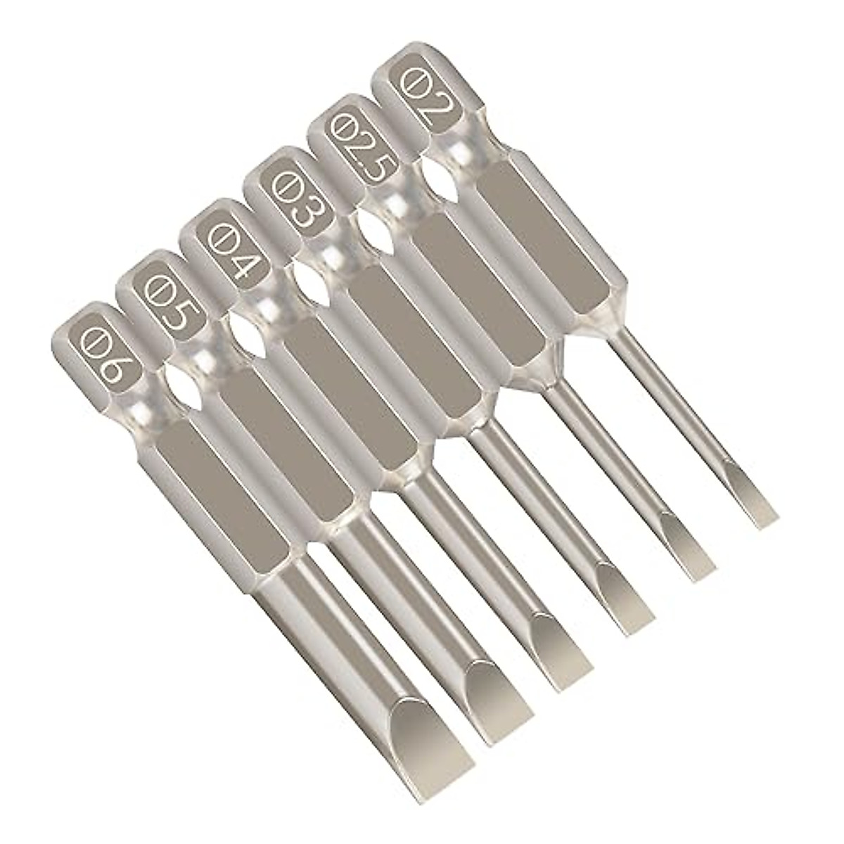 6 Pcs Slotted Screwdriver Bit Set Magnetic Flat Head Bits 2.0-6.0mm 1/4 Inch Hex Shank 2 Inch Long