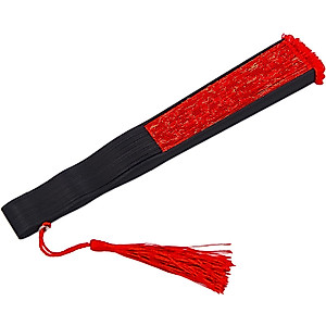 Womens Multi Color Handmade Cotton Lace Folding Hand Fan (Black-A) (Red-a)