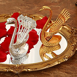 Stainless Steel Spoon Cutlery Kit with Zinc Alloy Swan Shape Retainer Storage Cutlery Rack Home Decor(Gold)