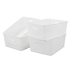 Lesbin 4-Pack White Plastic Organizer Basket, Woven Storage Bins