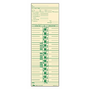 TOPS Time Cards, Weekly, 1-Sided, Numbered Days, 3-1/2" x 10-1/2", Manila, Green Print, 500-Count (1253)