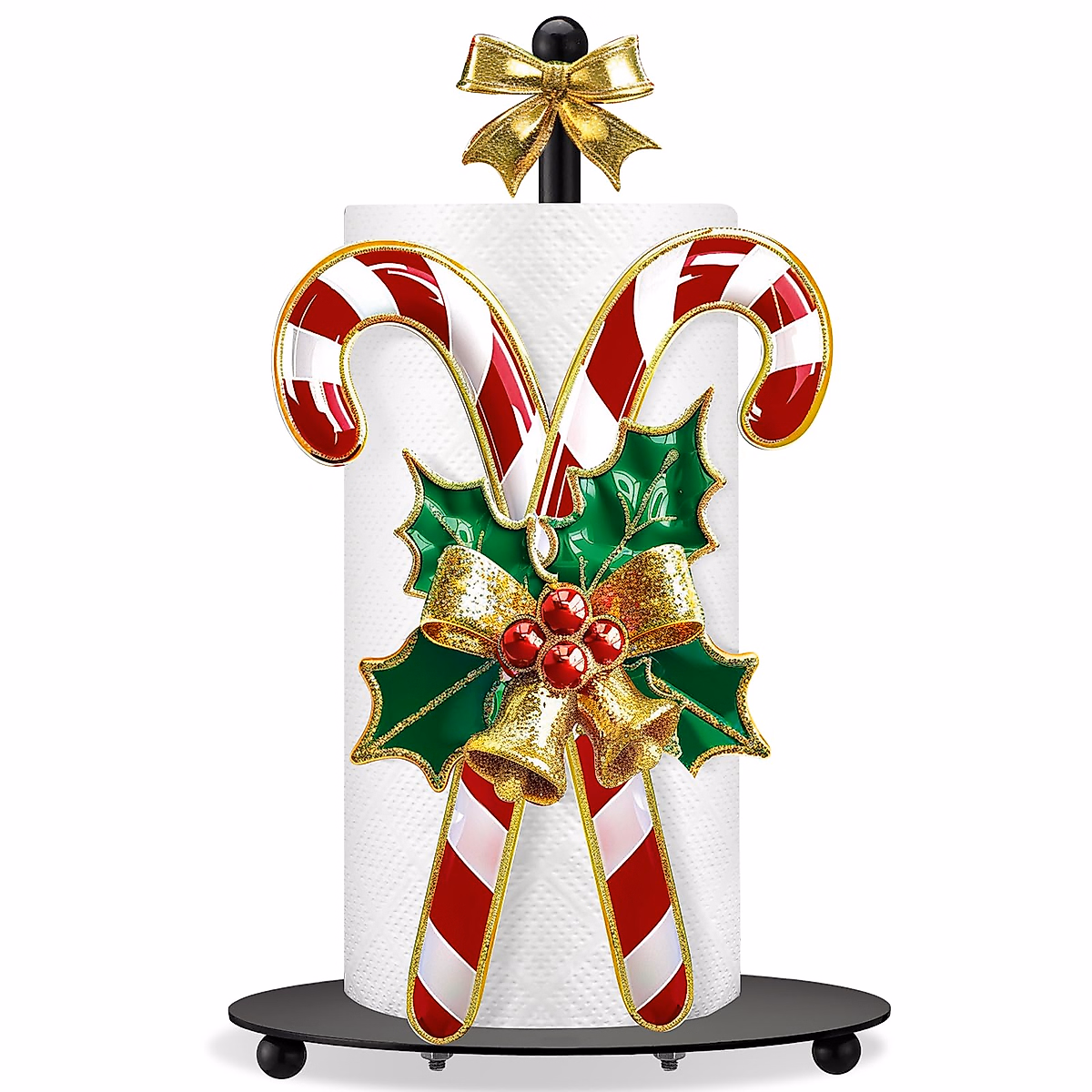 Shellwei Candy Cane Christmas Paper Towel Holder with Round Base Christmas Bathroom Decor Rustic Paper Towel Dispenser Kitchen Paper Holder Stand for Countertop Toilet Home Accessories