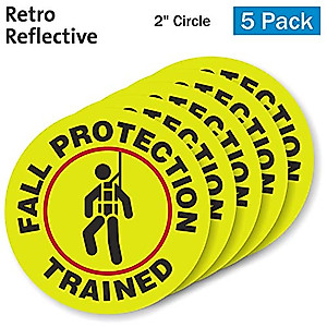 SmartSign "Fall Protection Trained" Pack of 5 Hard Hat Labels | Retro-Reflective, 2" Circle