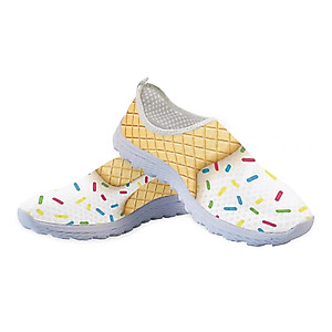 Veniyate Melting Ice Cream Pattern Womens Walking Shoes Air Mesh Lightweight Comfortable Slip on Sneakers Quick Dry Summer Water Flats
